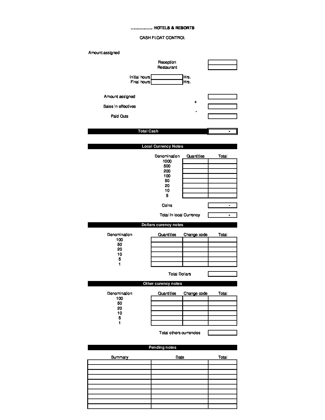 Cash Control Template For Cashier BH First Consulting