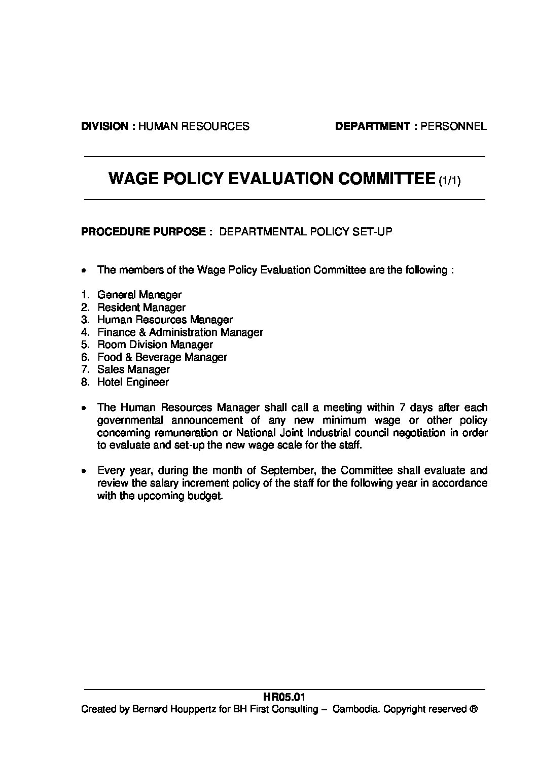 Wages Committee BH First Consulting Wages Committee BH First Consulting